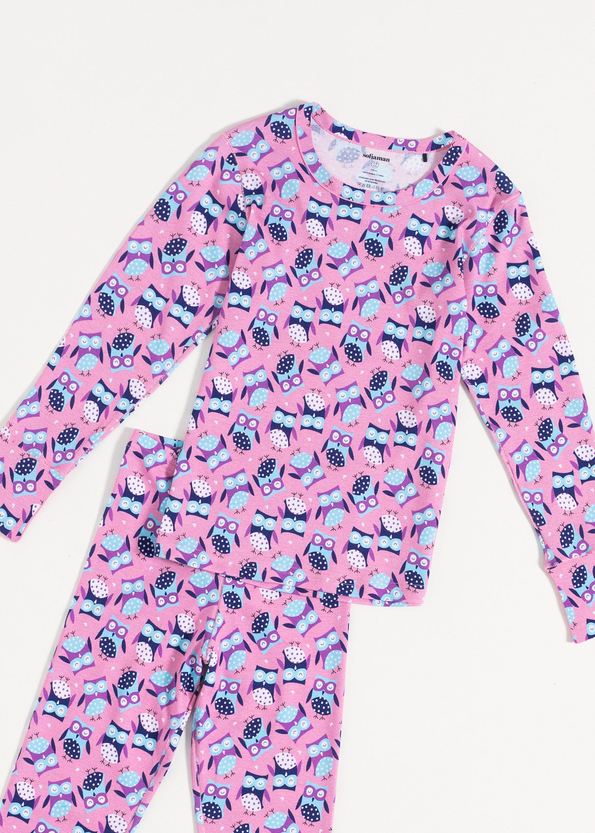 Pijama copii decolteu rotund bumbac Pink Owl| Sofiaman